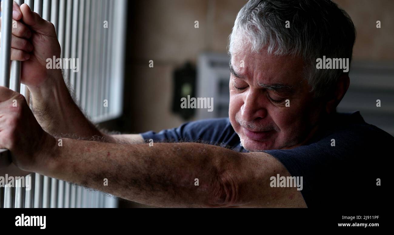 Depressed older man crying. Person in crisis. Middle-aged senior in ...