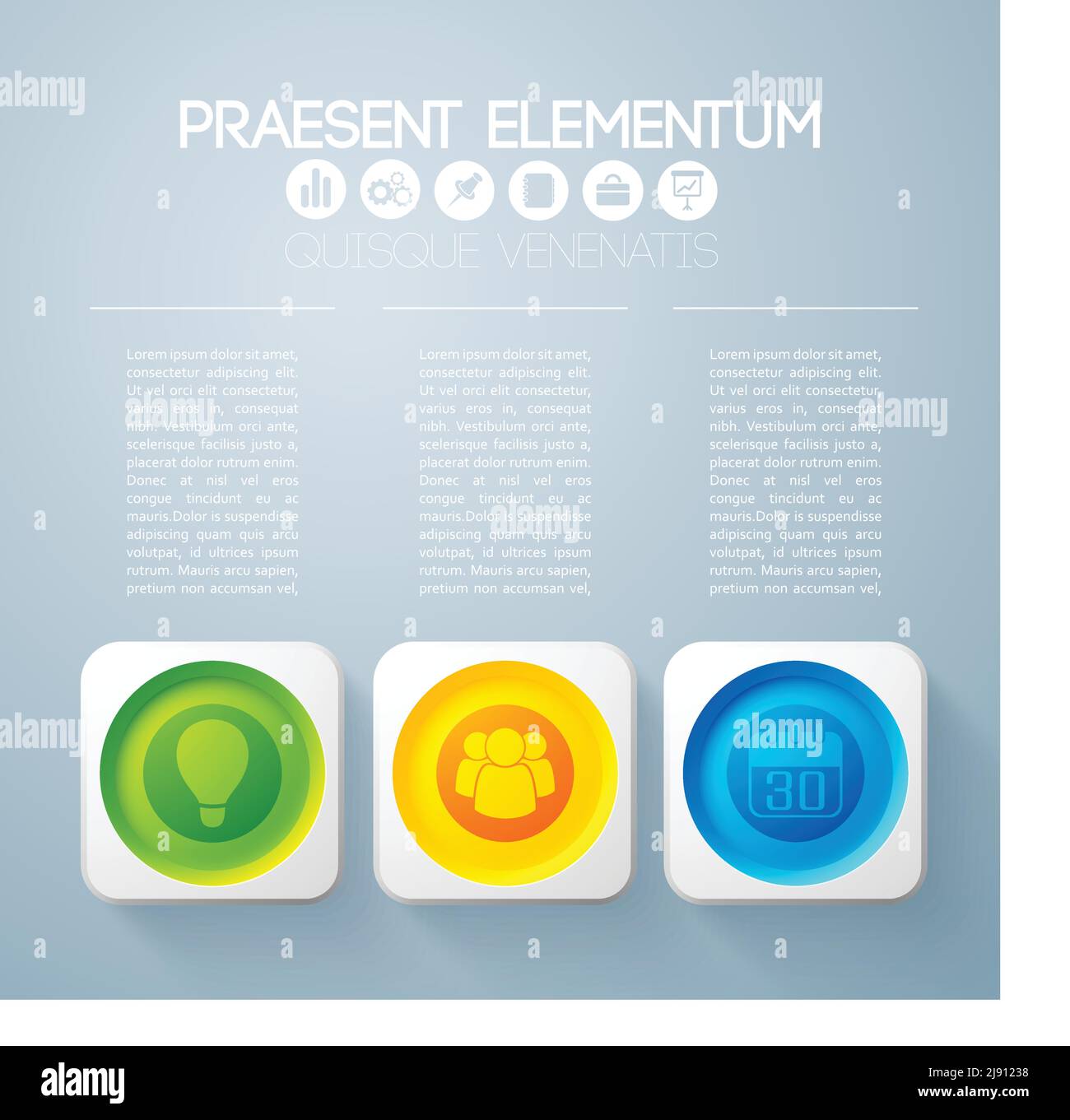 Business infographic concept with text three colorful round buttons in ...