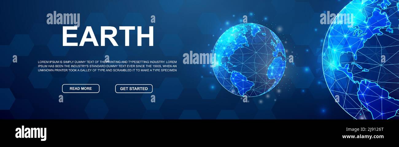 Earth planet polygonal horizontal banner. Space low poly symbol for ...