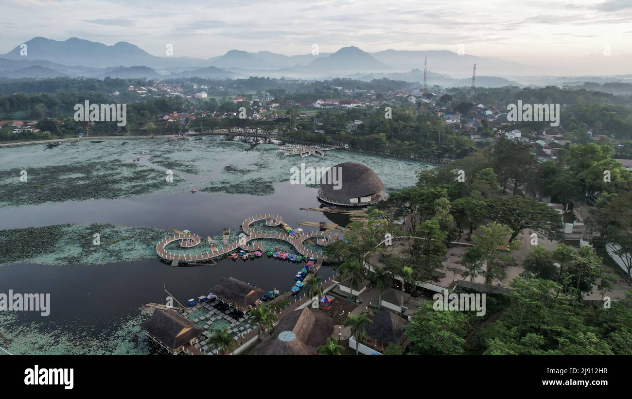 Aerial view of Situ Bagendit is a famous tourist spot in Garut with ...