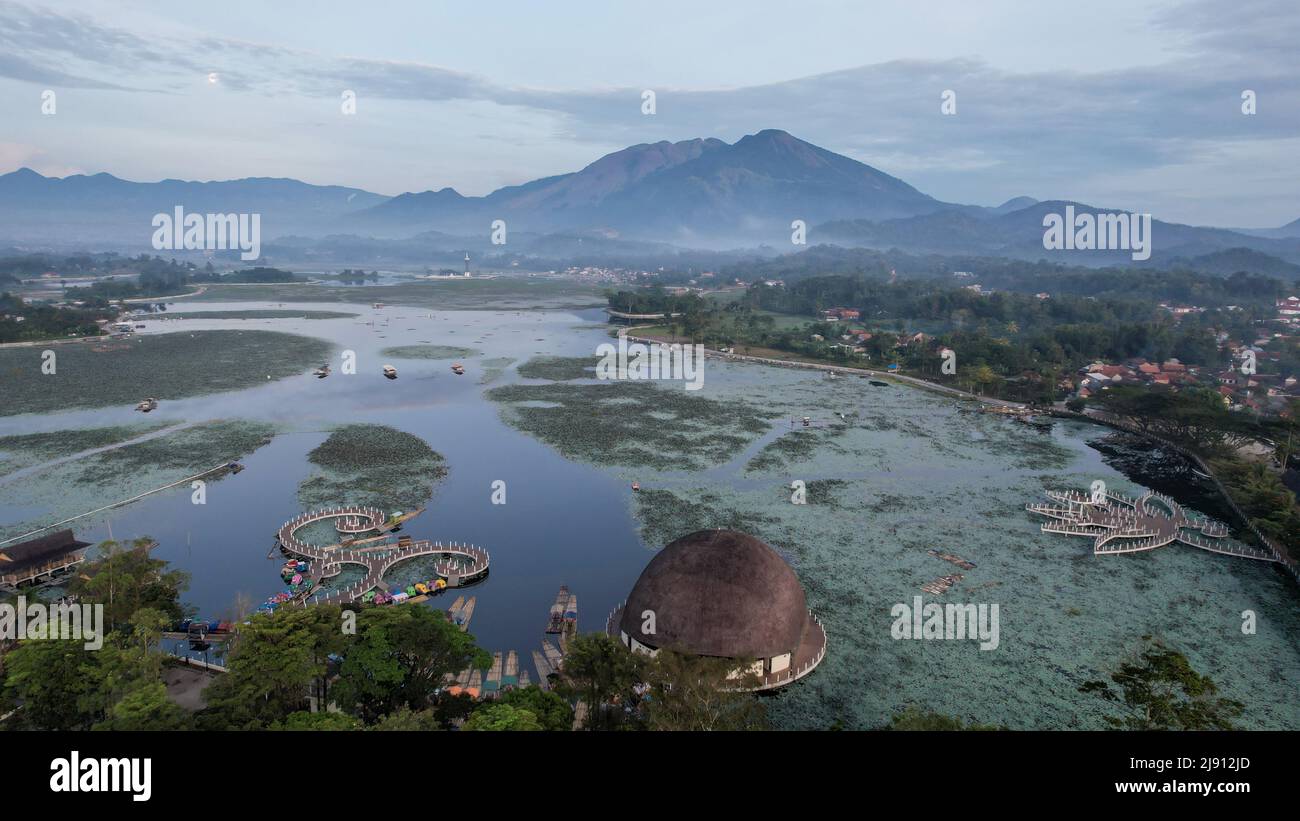 Aerial view of Situ Bagendit is a famous tourist spot in Garut with ...