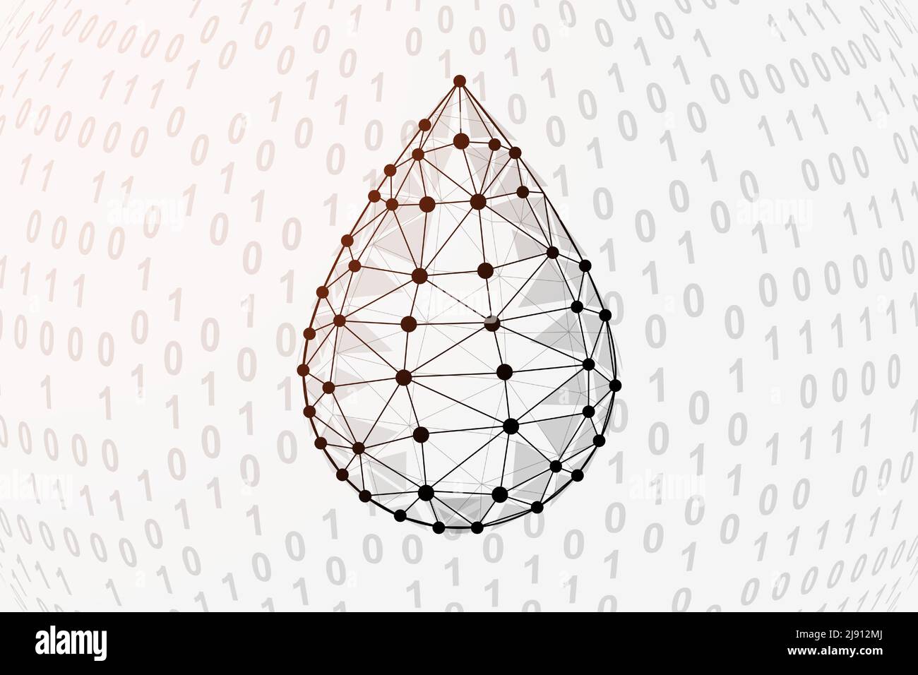 Water drop 3d low poly symbol with binary code background. Droplet design vector illustration ...