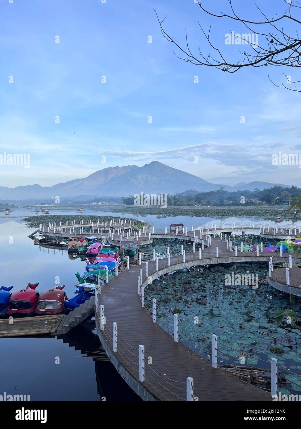 view of Situ Bagendit is a famous tourist spot in Garut with mountain ...