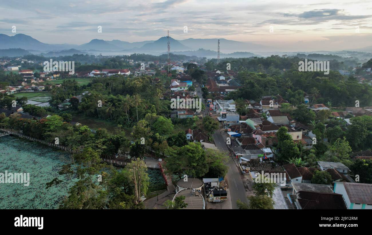 Aerial view of Situ Bagendit is a famous tourist spot in Garut with ...