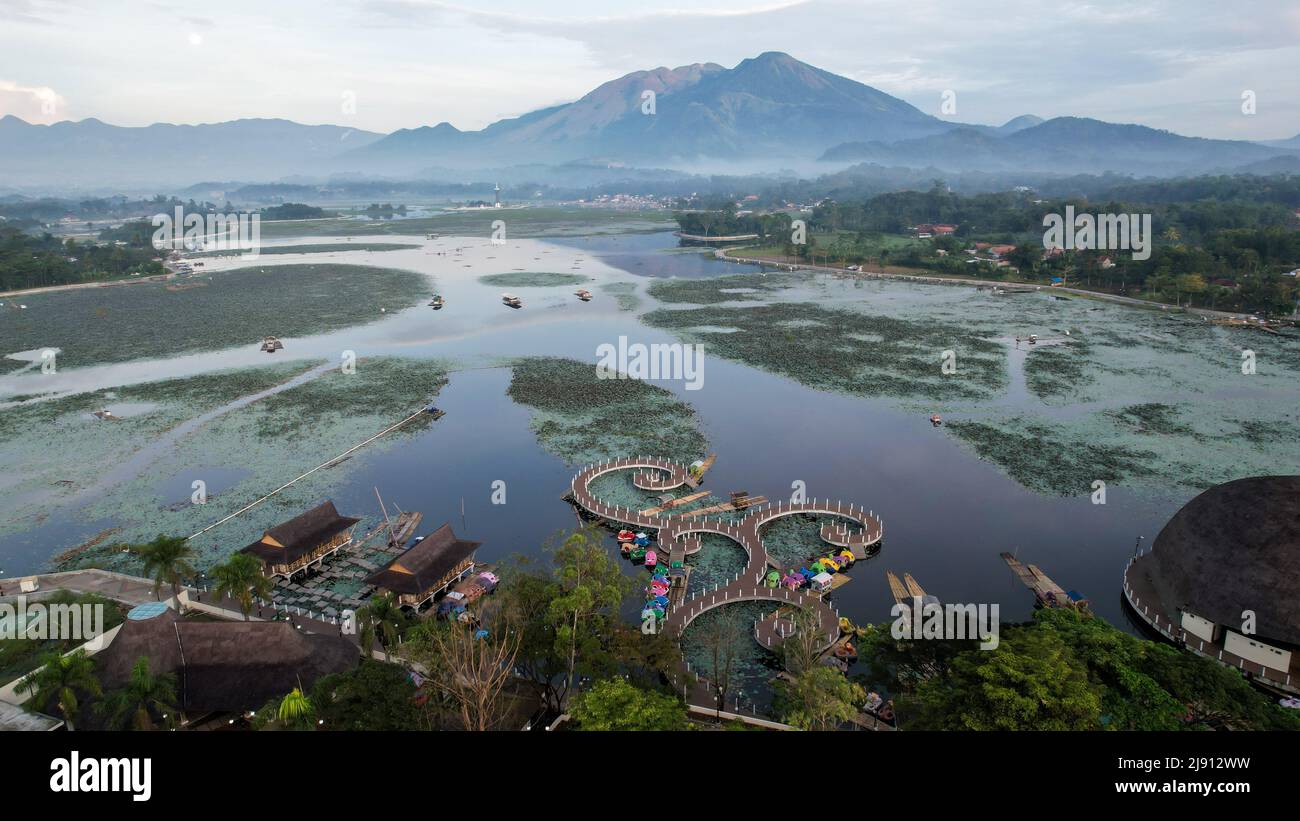Aerial view of Situ Bagendit is a famous tourist spot in Garut with ...