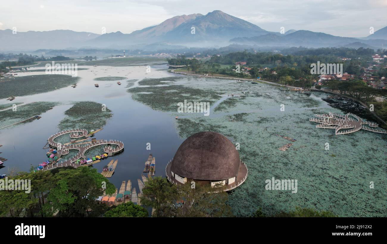 Aerial view of Situ Bagendit is a famous tourist spot in Garut with ...