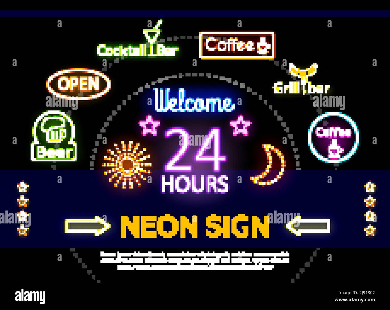 Glowing promotional neon signs template with colorful frames ...