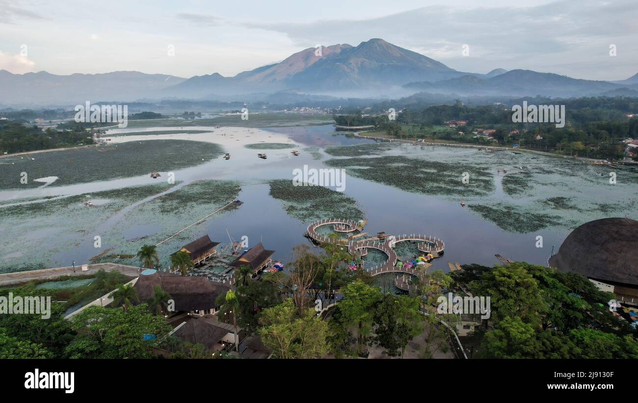 Aerial view of Situ Bagendit is a famous tourist spot in Garut with ...