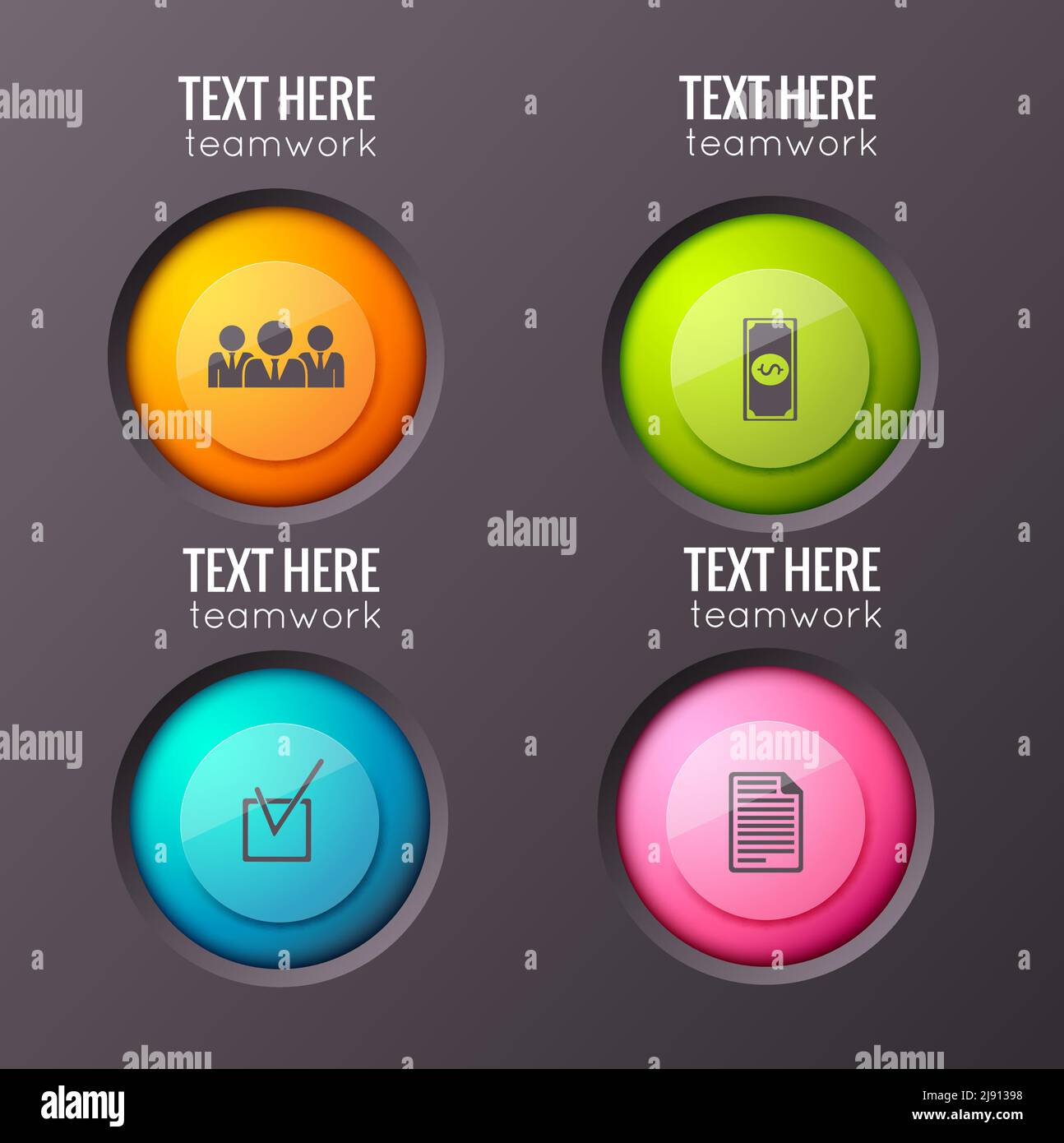 Infographic concept with four isolated glossy round buttons with flat ...