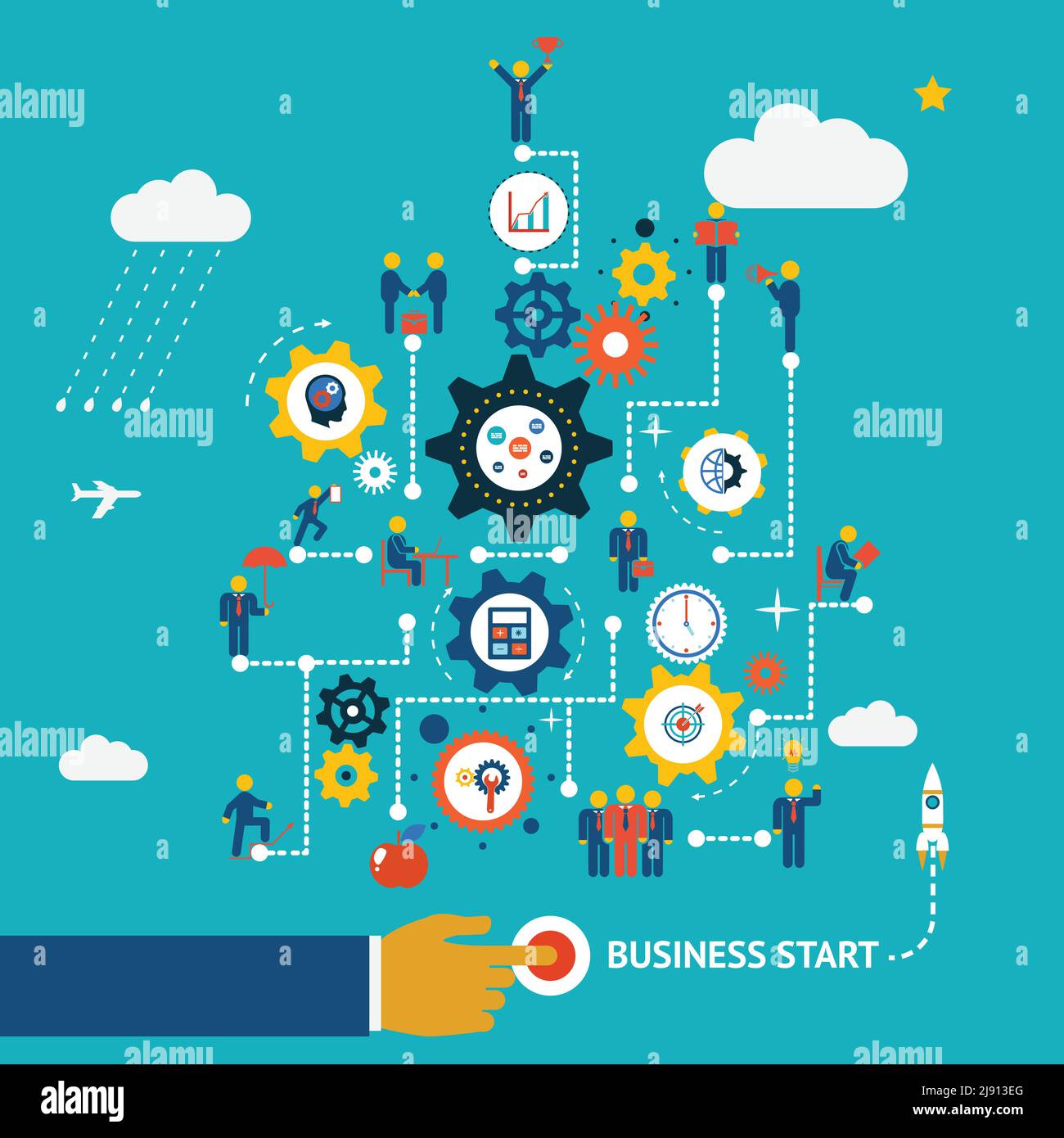 Business start infographics template. Scheme with humans, icons and ...