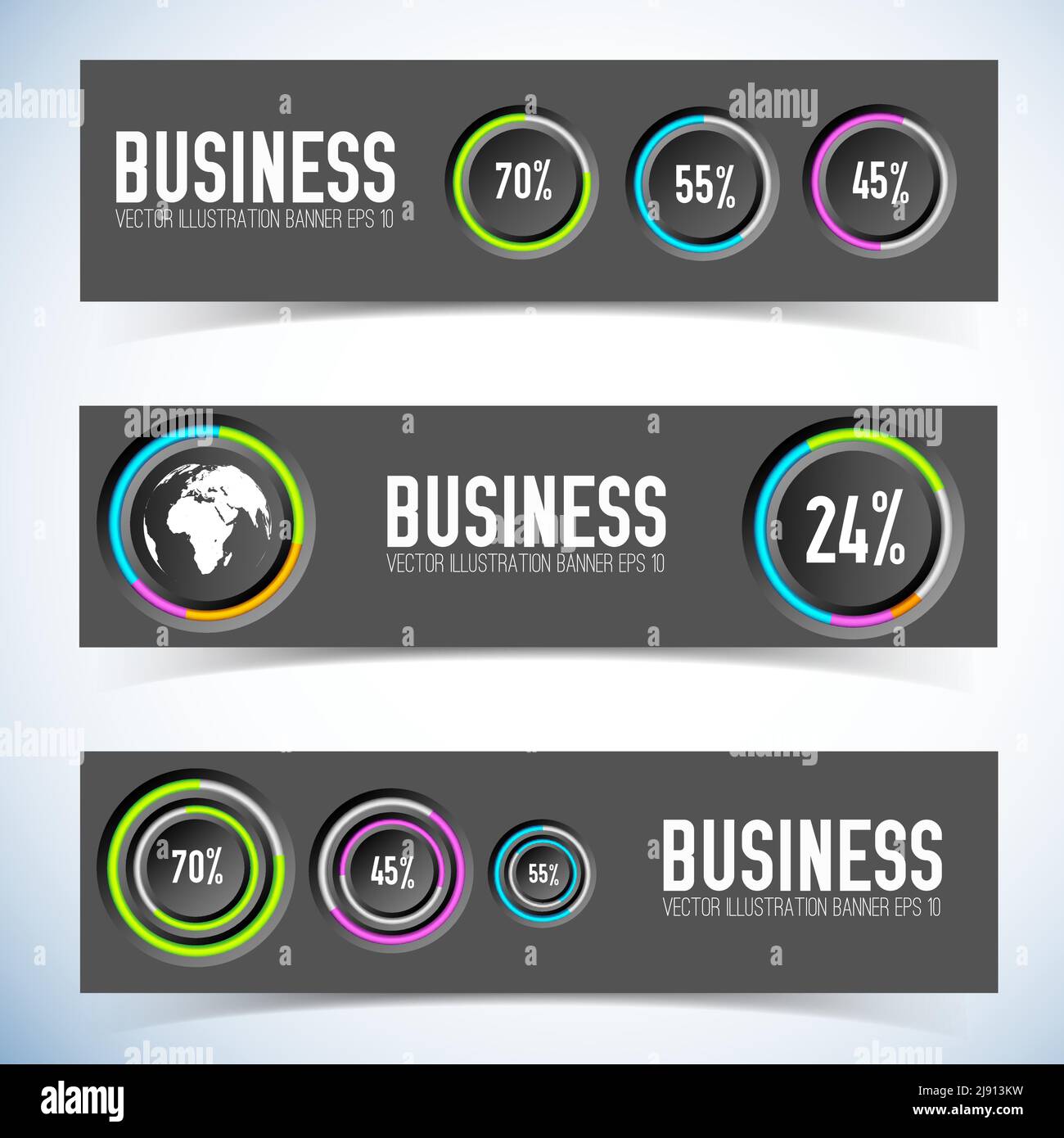 Infographic horizontal banners with round buttons colorful rings world ...