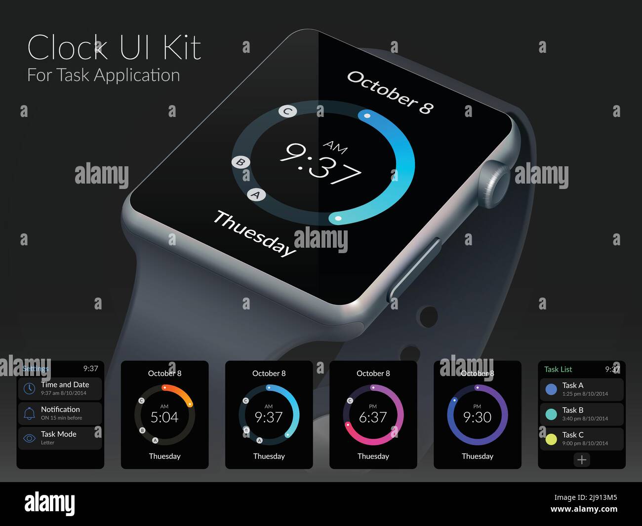 Mobile watch ui kit design concept for task application flat isolated ...