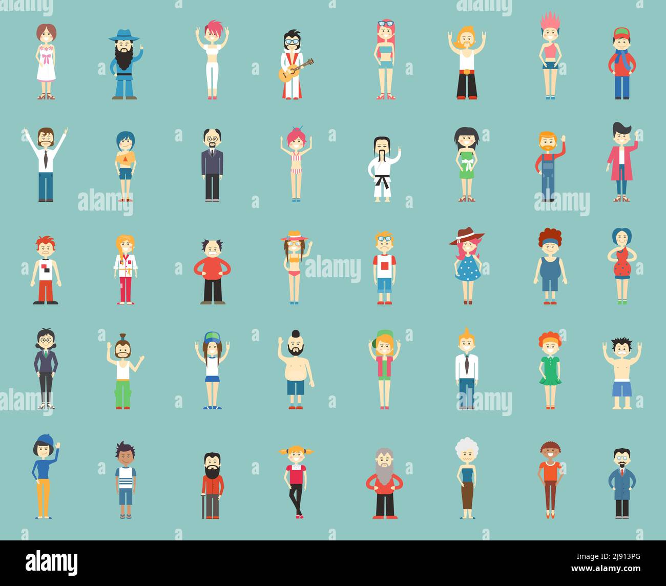 large group of cartoon people, vector illustration Stock Vector Image ...