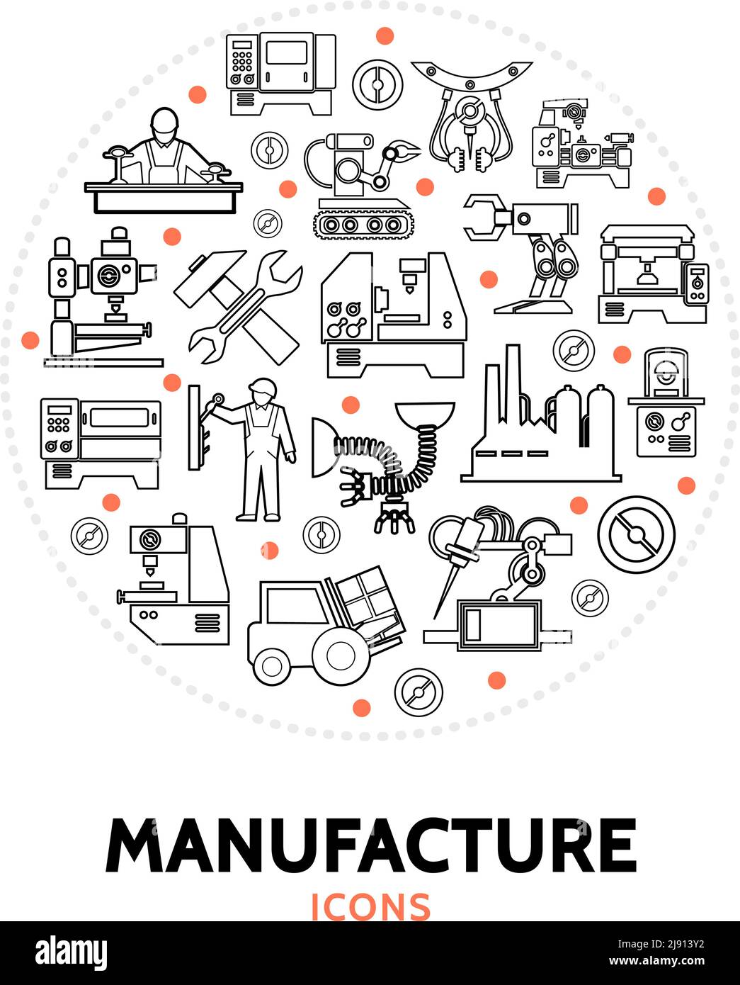 Production round concept with industrial machineries equipment engineer ...