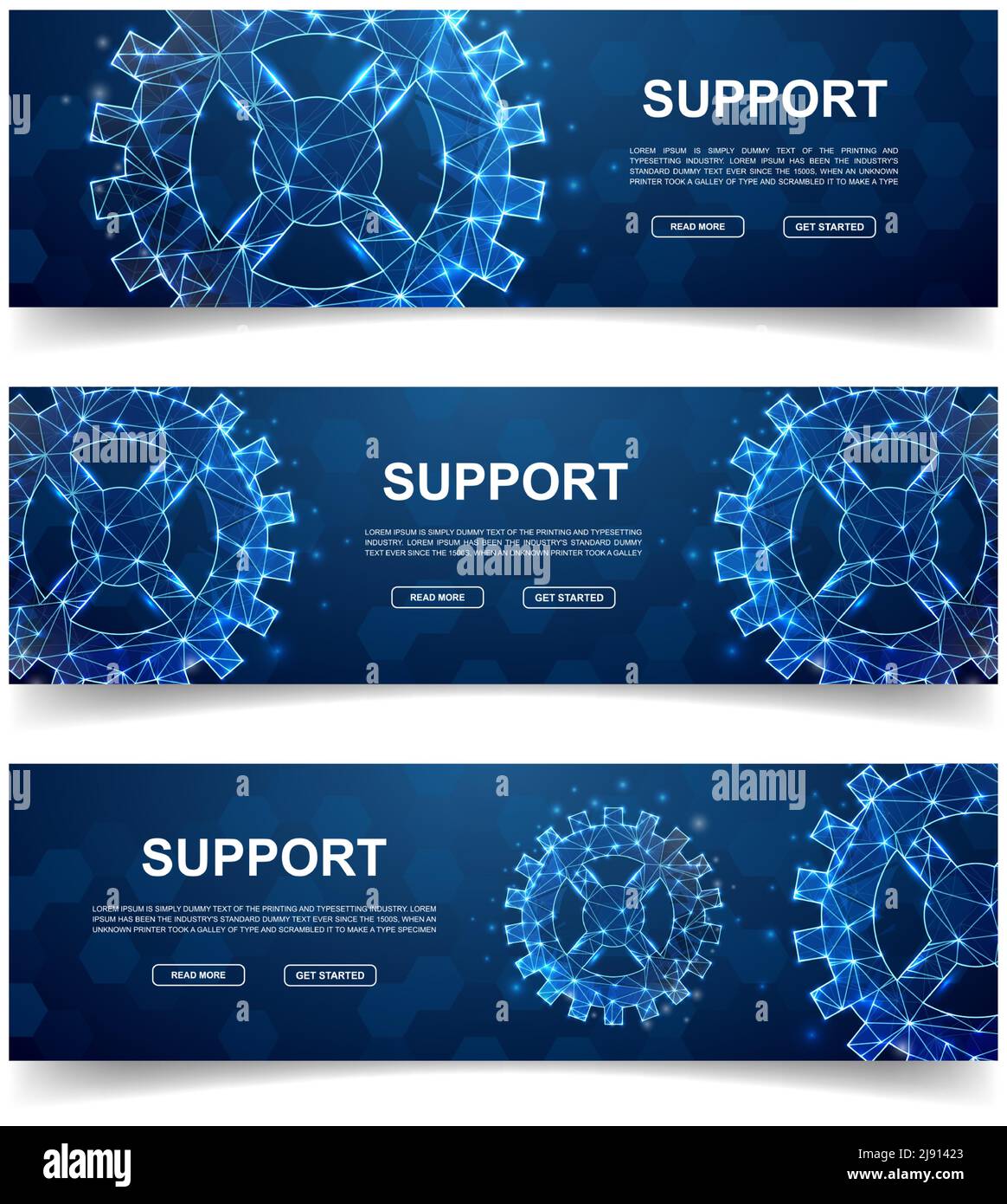 Set of three Gear horizontal banners. Horizontal illustration for ...