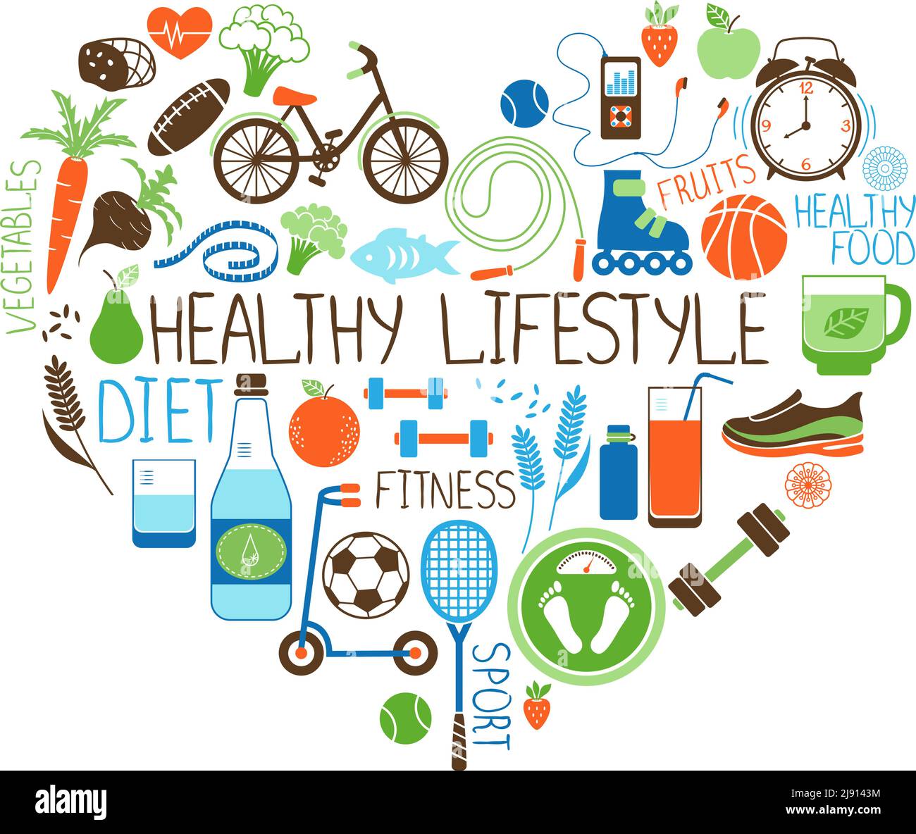 Healthy Lifestyle Diet and Fitness vector sign in the shape of a heart ...