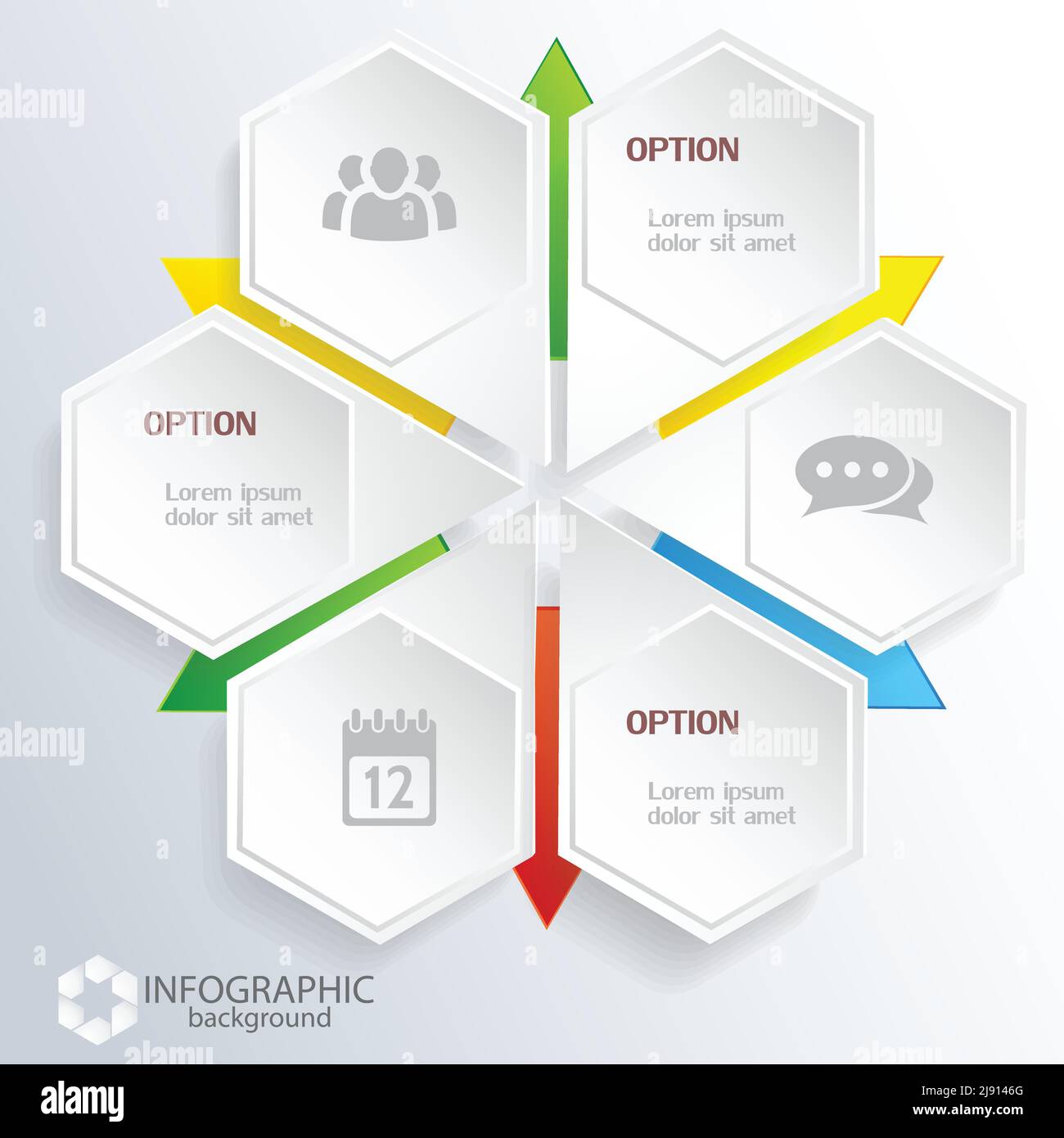 Web infographic concept with light hexagonal chart colorful arrows and ...