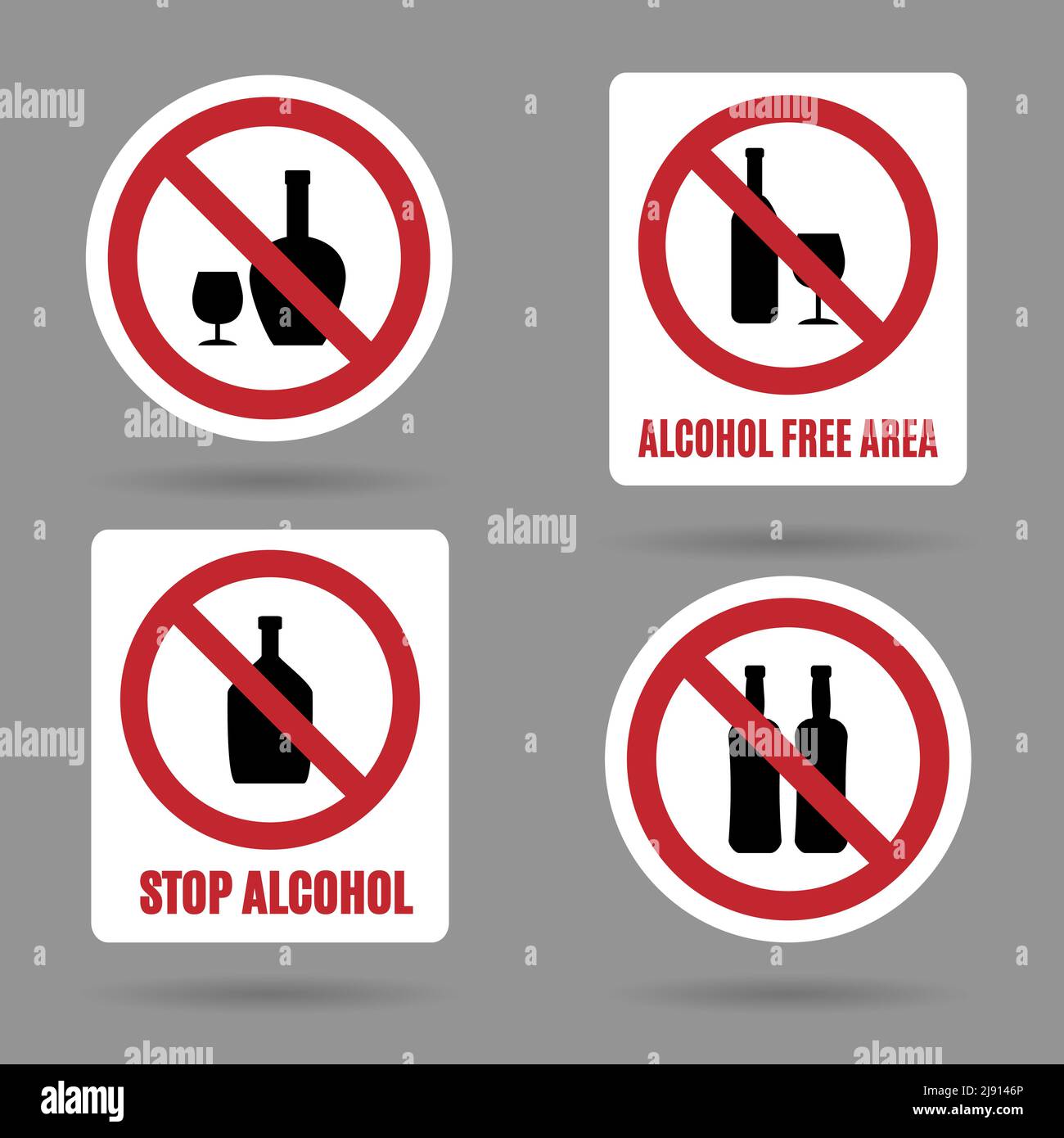 No alcohol and alcohol free area vector signs. Symbol forbidden ...