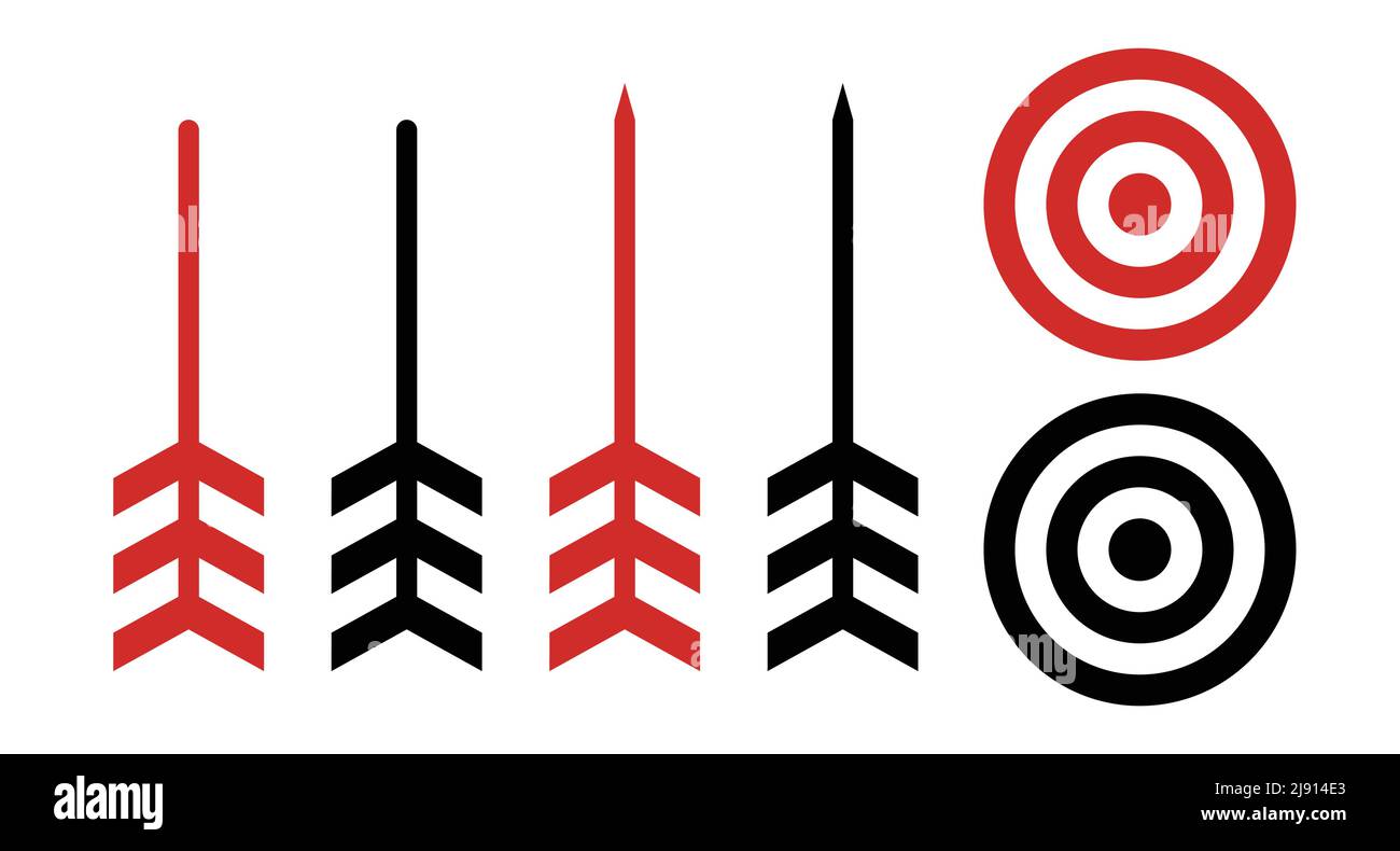 Bow and arrow and target icon set. Red and black vector. Editable ...