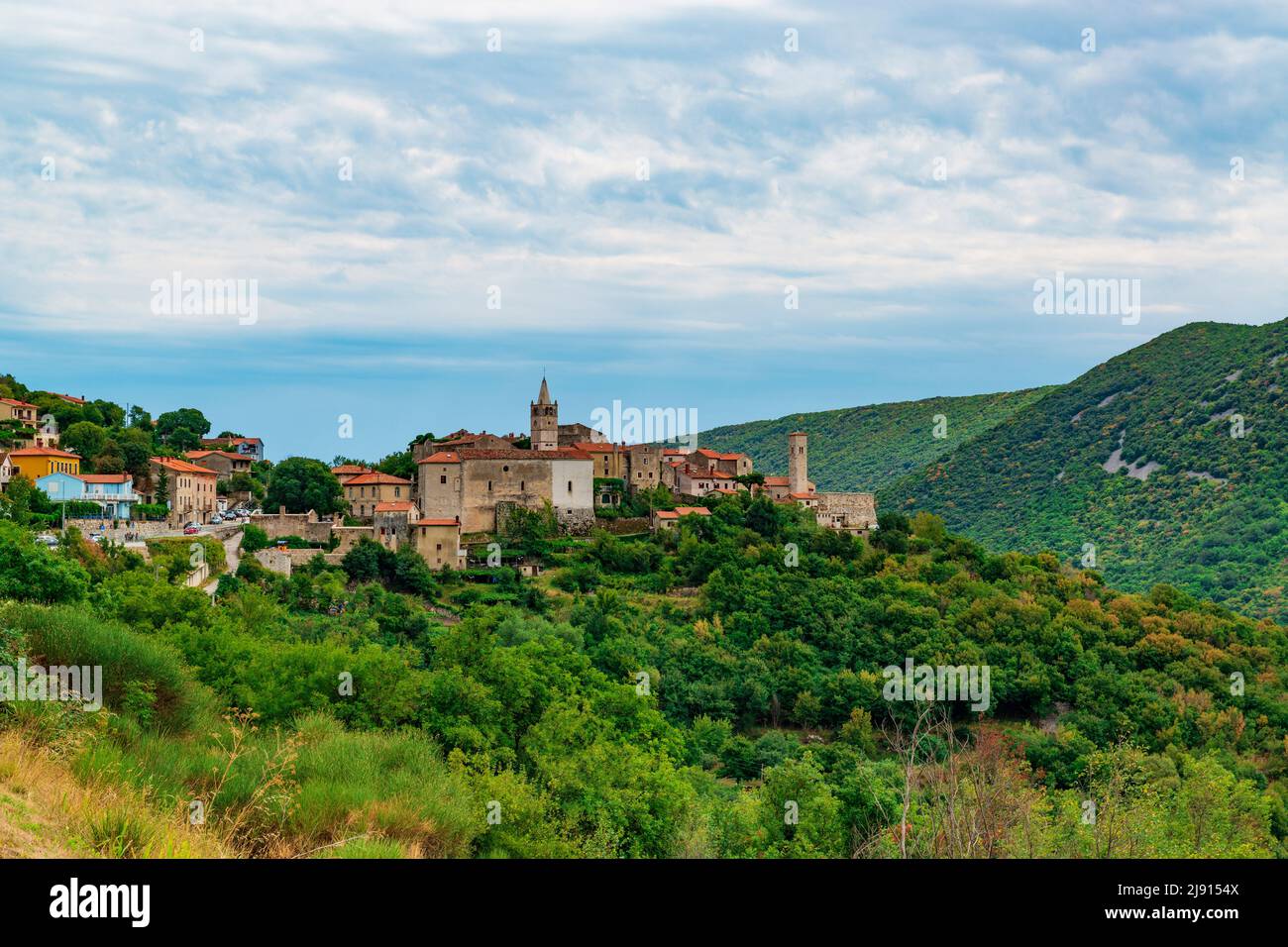 Small mediterranian town on the seaside. Ancient Plomin town on the ...