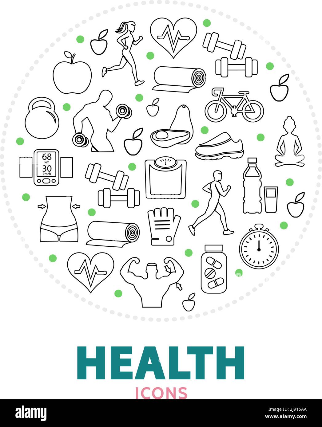 Health round concept with athletes healthy eating vitamins sport ...