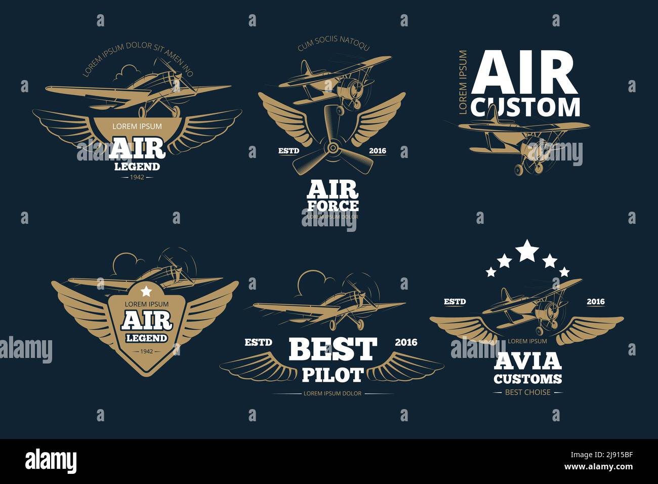 Flight adventures vector logos and labels. Air legend custom and force ...