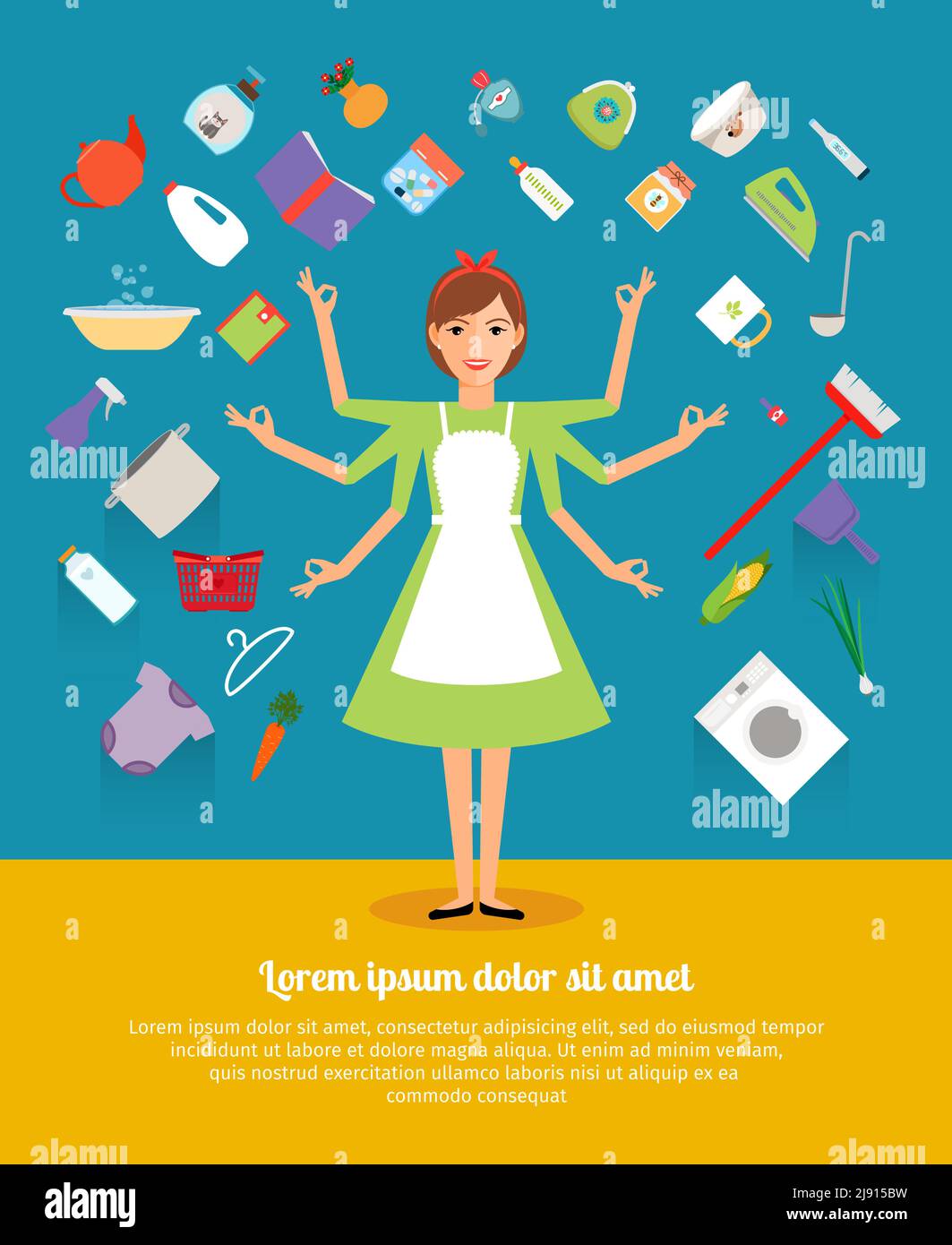 Creative design concepts of housewife activity. Mother and girl, apron ...