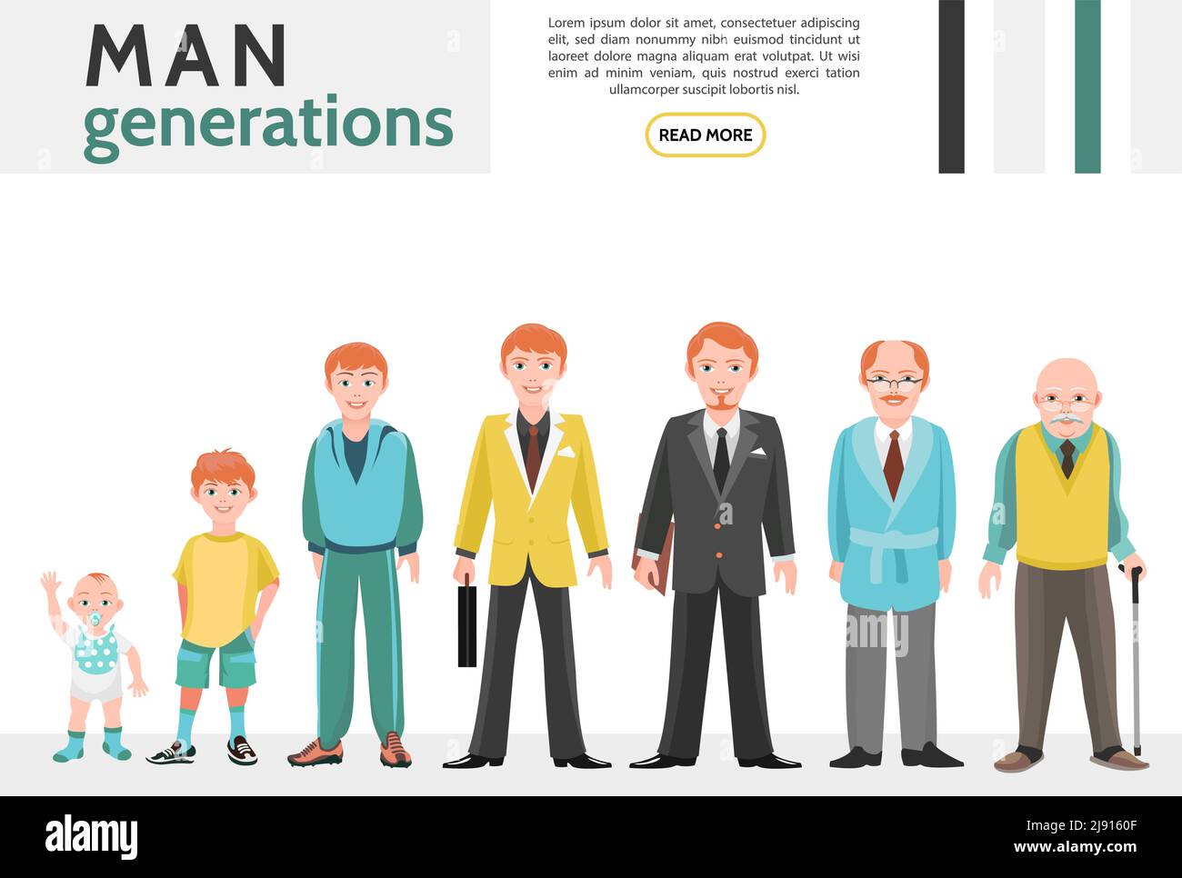 Flat people generation collection with steps of man ages from baby to ...