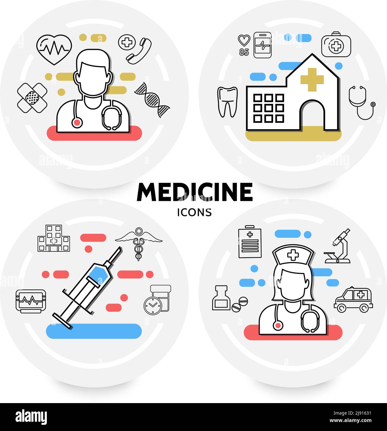 Medicine and healthcare concept with doctor nurse hospital syringe dna ...