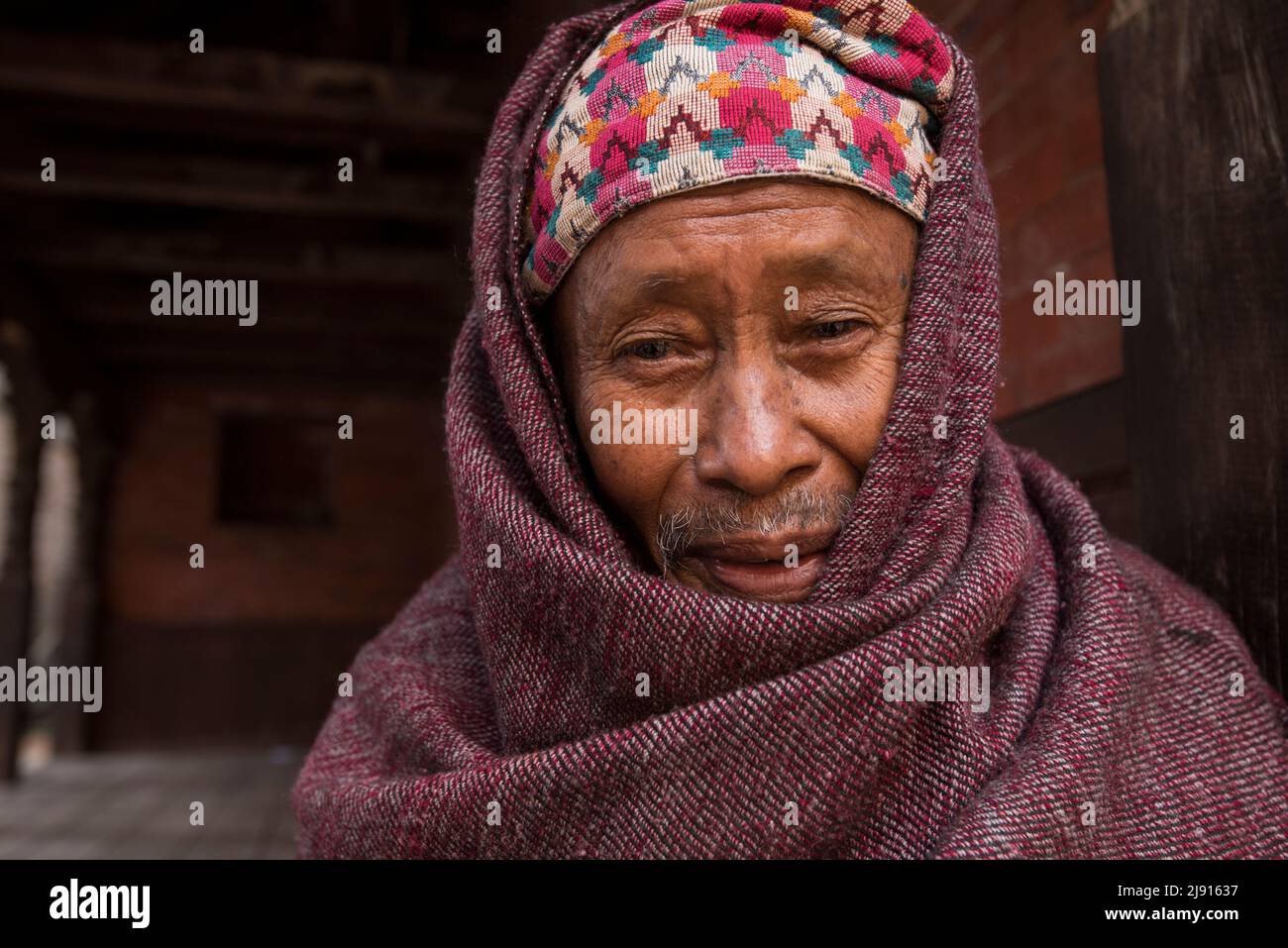 Kathmandu, Nepal- April 20,2019 : Portrait of older Nepalese in Patan ...