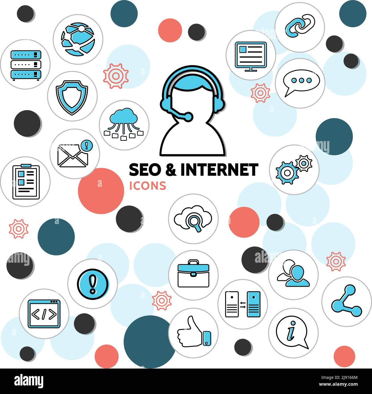 Seo and internet line icons set with operator computer network router ...