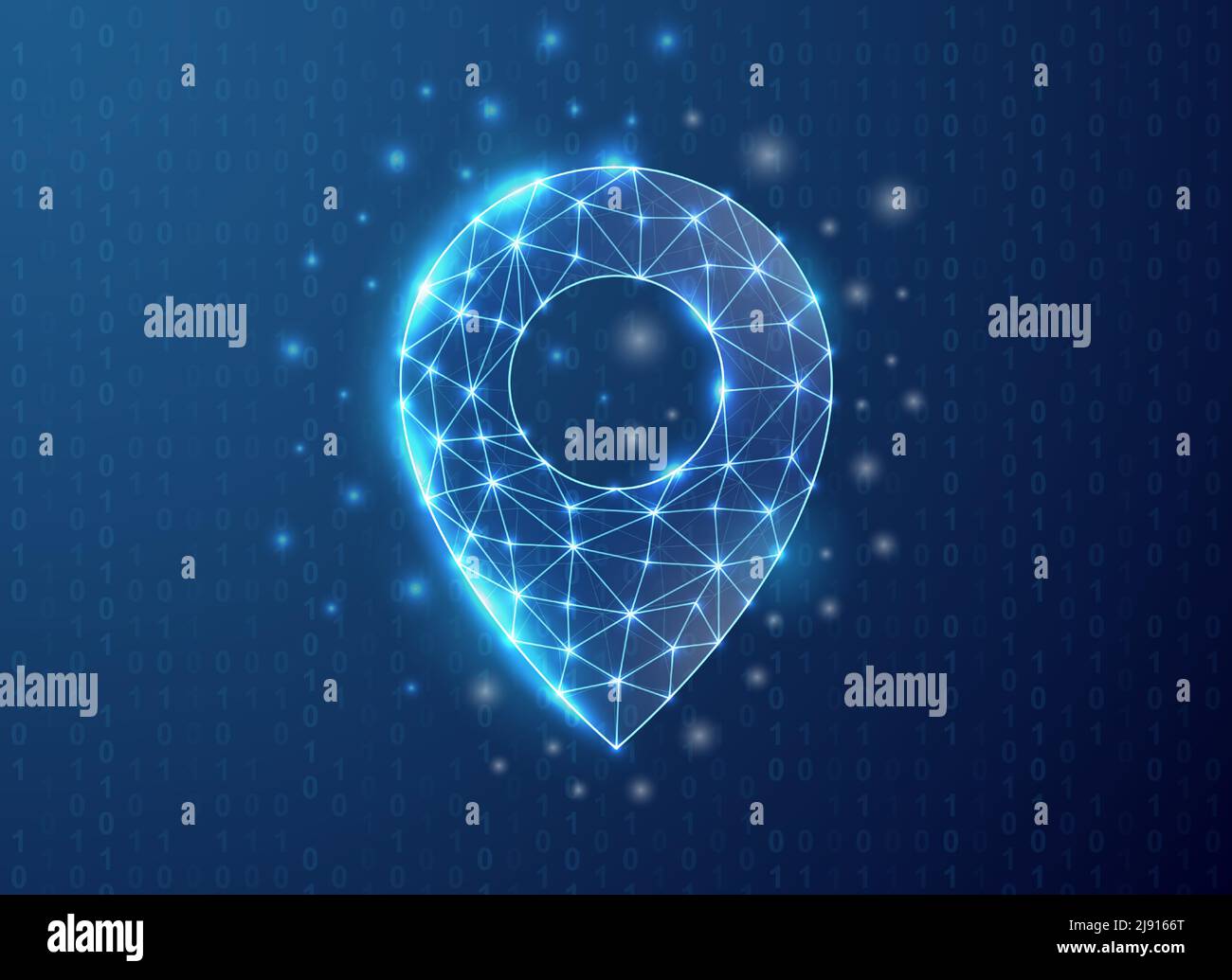 Location pin polygonal symbol with binary code background. Gps ...