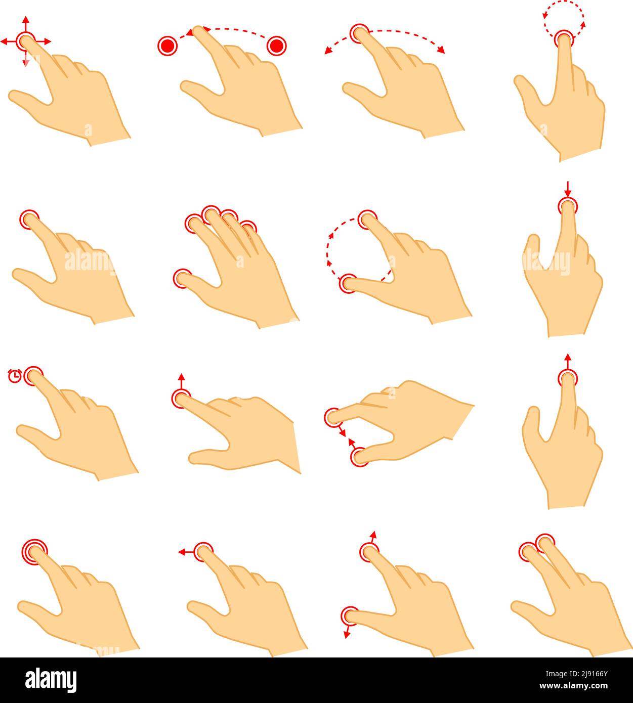 Set of gestures icons for touch devices. Pointer and hand, laptop and move. Vector illustration ...