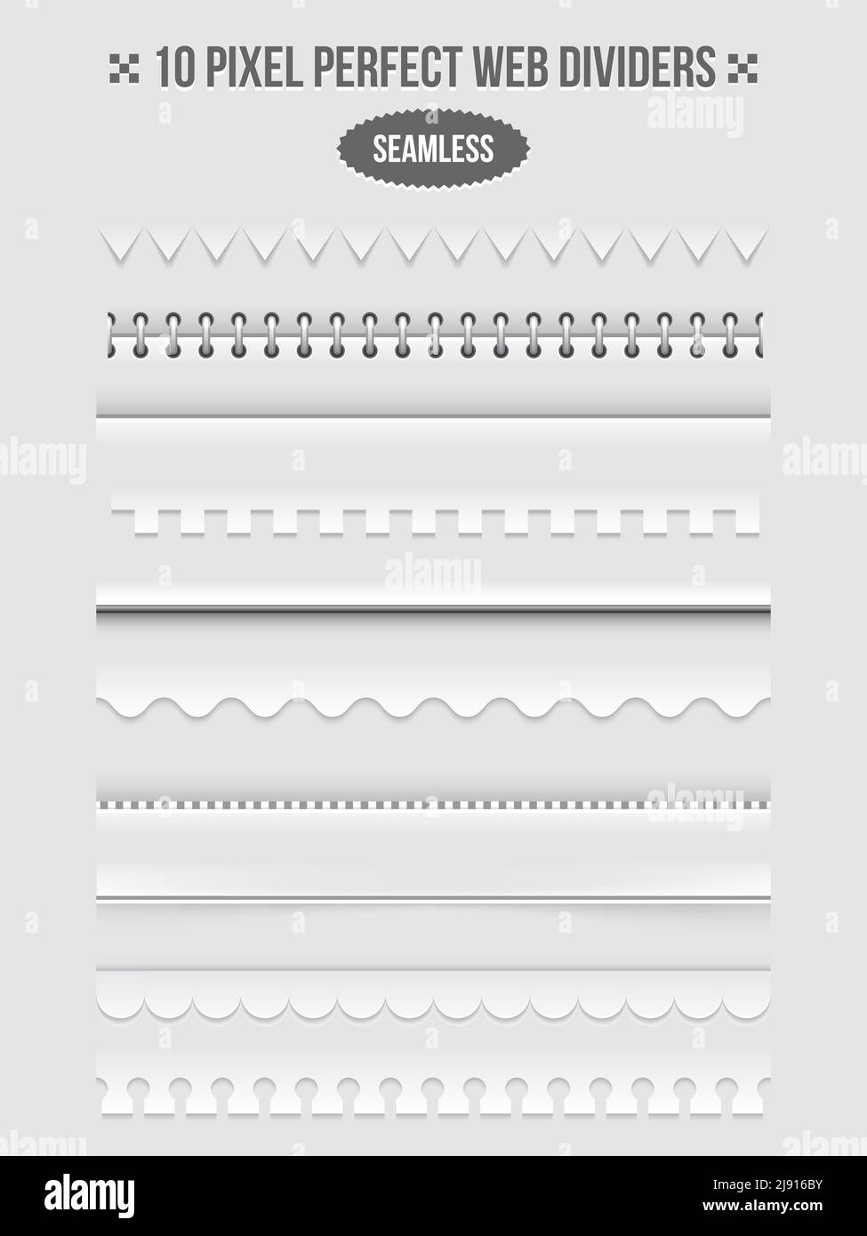 Set of seamless web page dividers with shadows. Frame and bookbinder ...