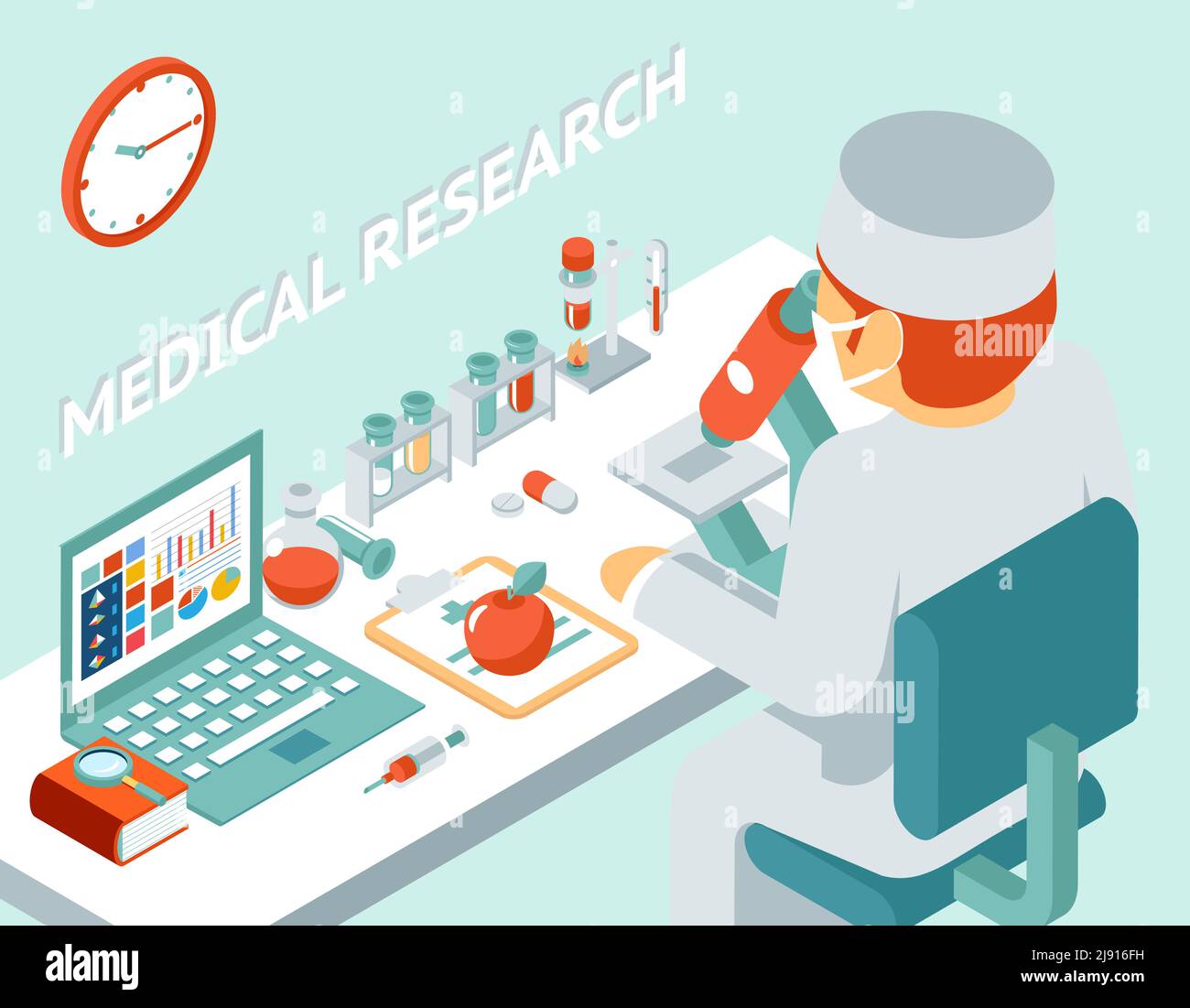 Medical research 3d isometric concept. Science chemical, medicine and ...