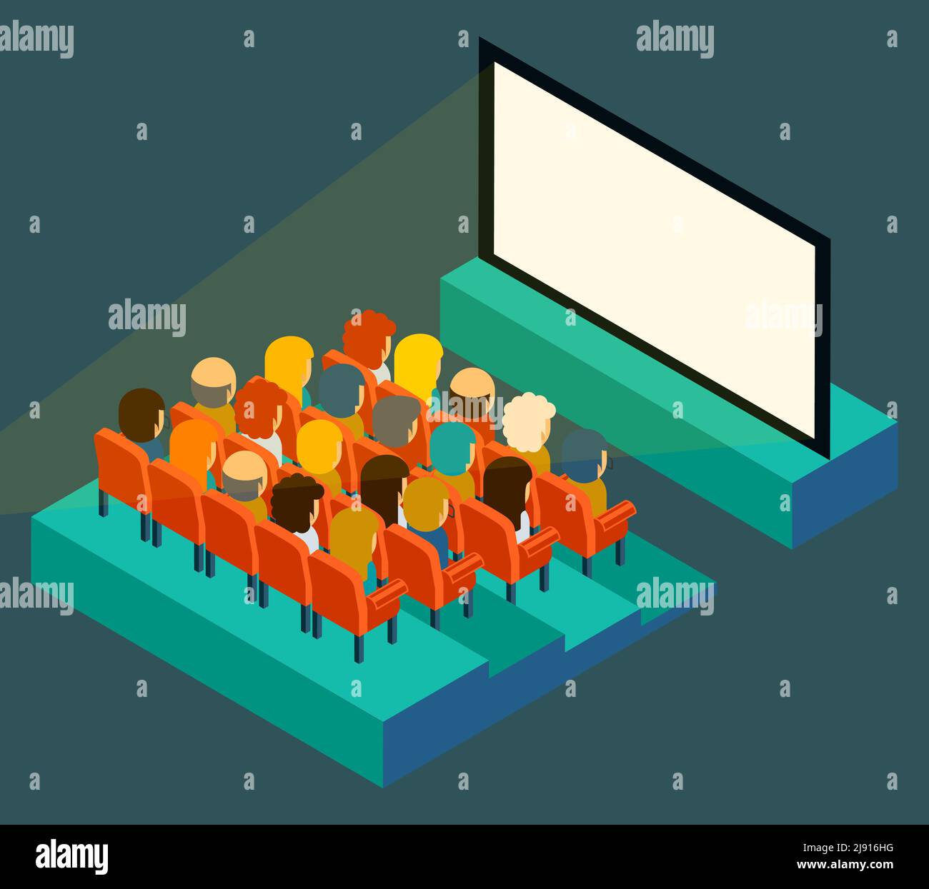 Empty cinema screen with audience. Isometric in flat style. Film show ...