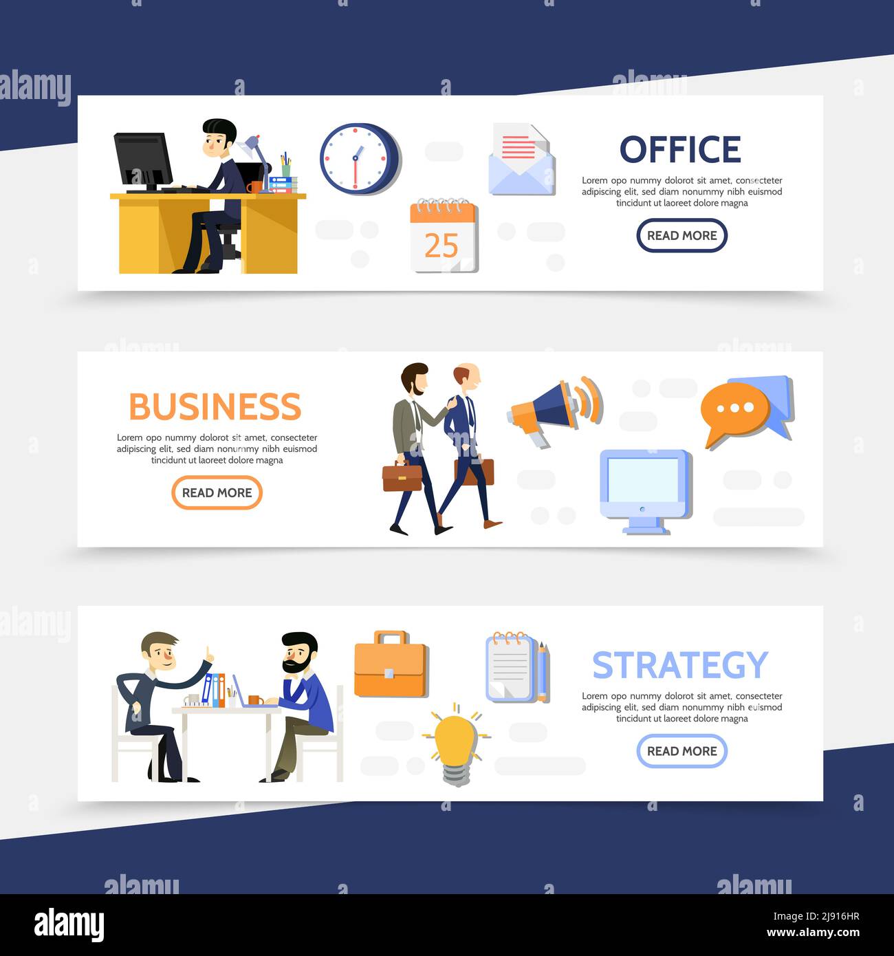 Flat business horizontal banners with businessmen managers office ...