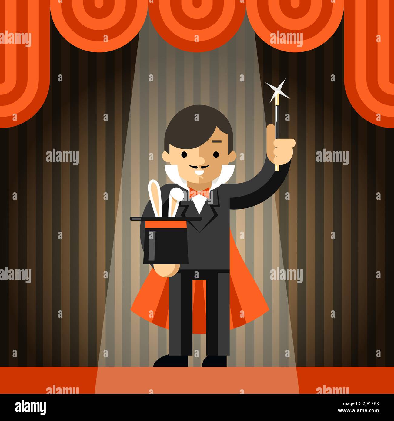 Magician holding top hat with rabbit. Show and trick, magic and wand ...