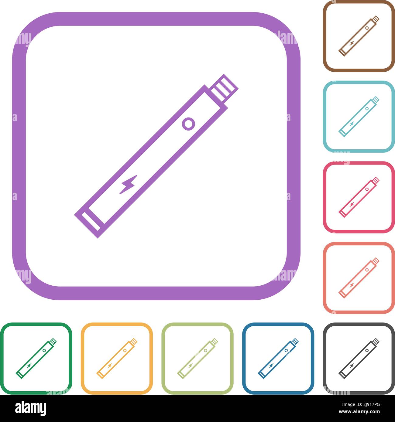 Electronic cigarette outline simple icons in color rounded square frames on white background ...