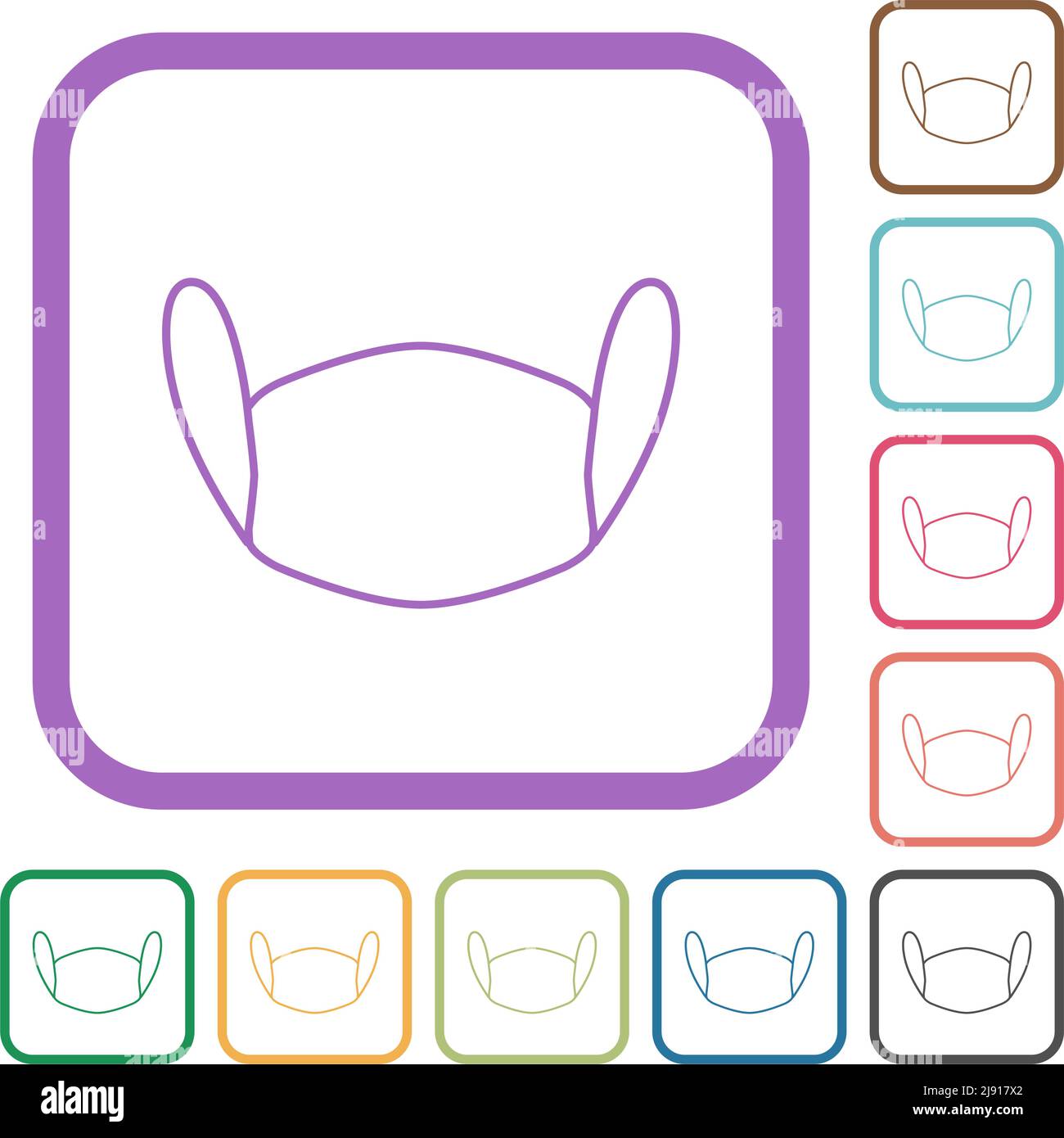 Medical face mask outline simple icons in color rounded square frames ...