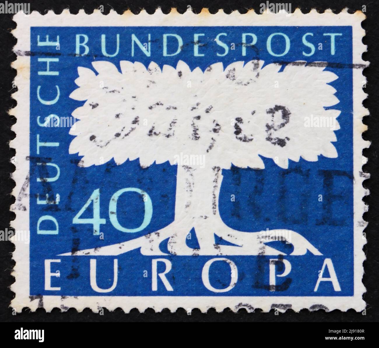 GERMANY - CIRCA 1957: a stamp printed in the Germany shows Tree, United ...