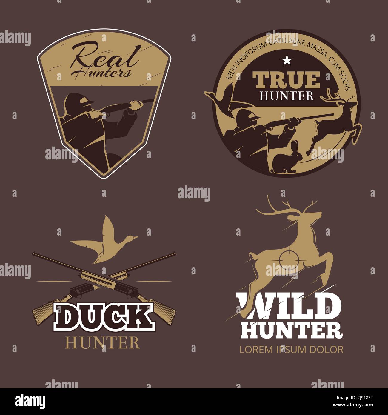 Retro color hunting labels set. Hunter wild, vintage emblem, aiming and ...