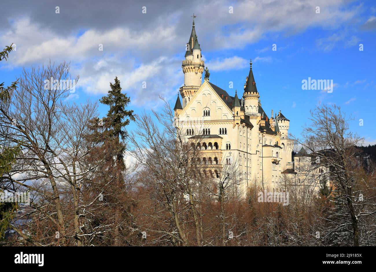 Bavarian landscape with Neuschwanstein castle in the background ...