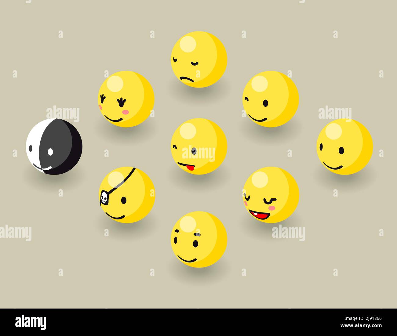Isometric happy face bubbles game elements. Cartoon sadness and joy ...