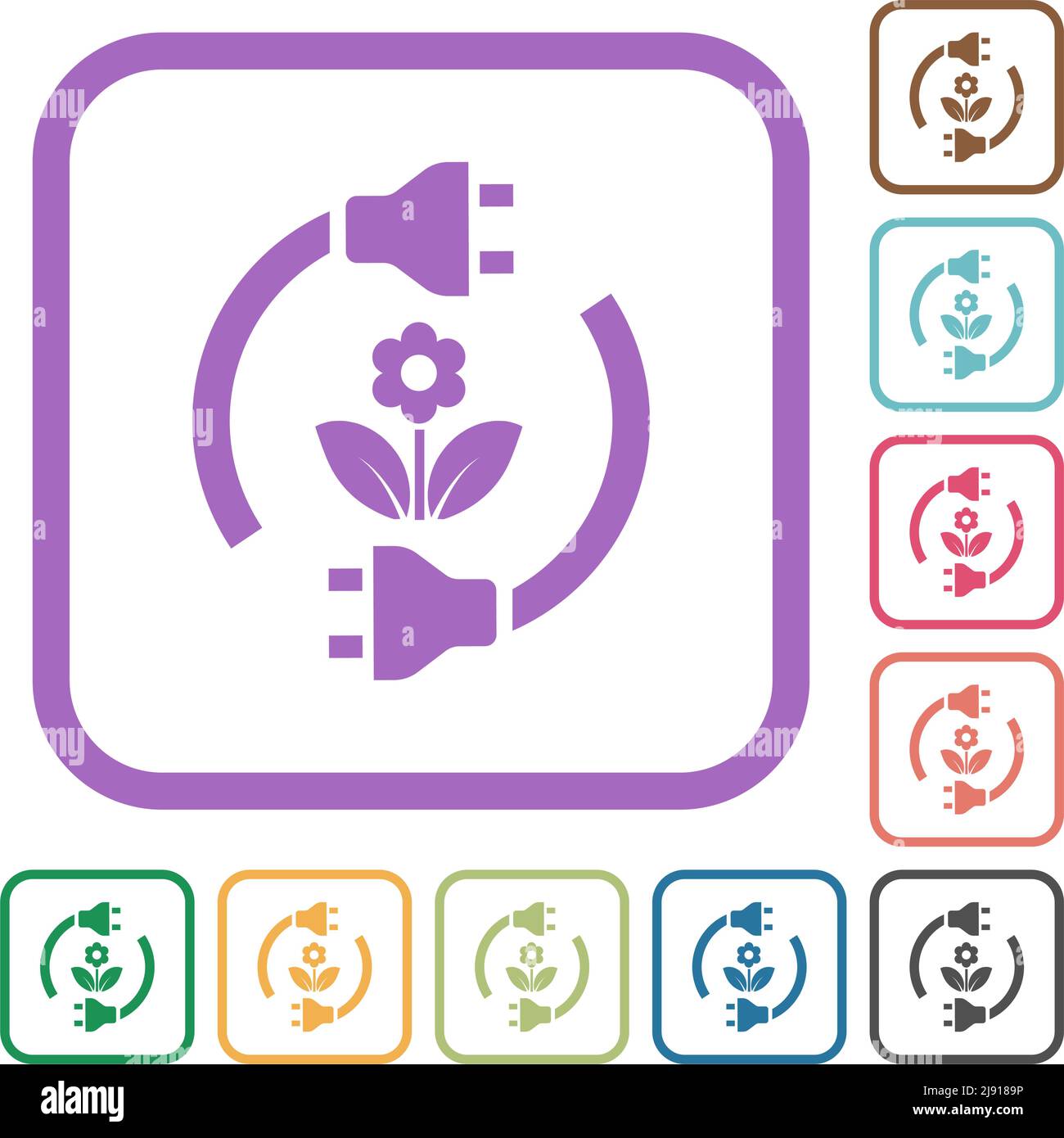 Green energy simple icons in color rounded square frames on white ...