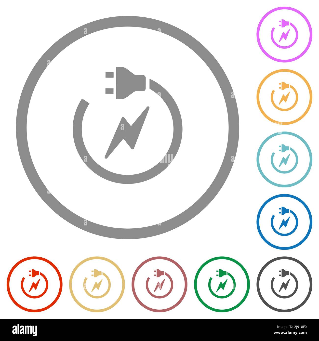 Electrical circuit with plug and cord flat color icons in round ...