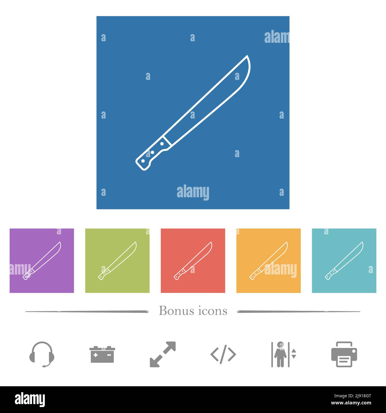 Machete flat white icons in square backgrounds. 6 bonus icons included ...
