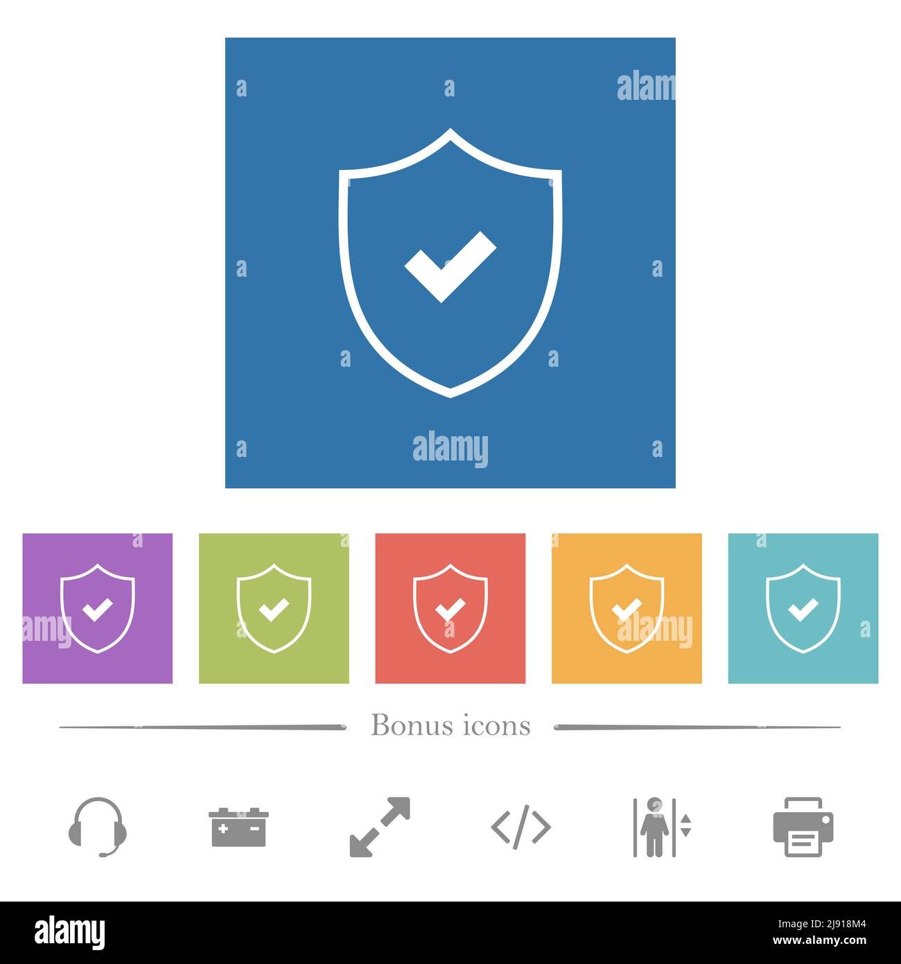 Active security outline flat white icons in square backgrounds. 6 bonus ...