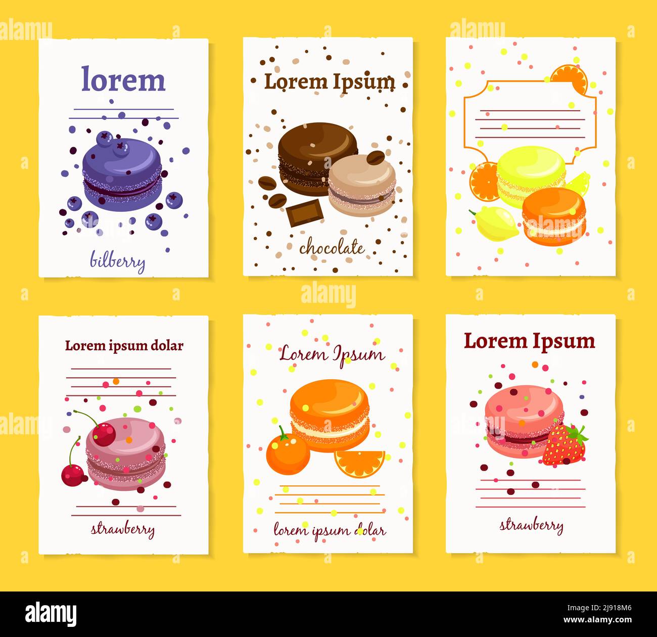 French sweet delicacy macaroons recipe cards templates. Food with ...