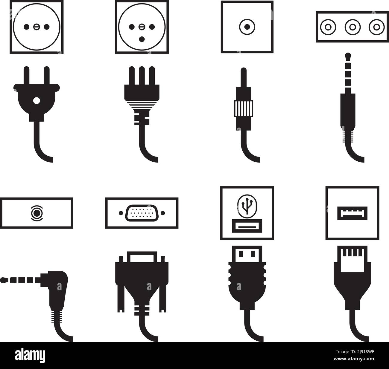 Electric outlet and plug icons set. Energy socket, jack video connector ...